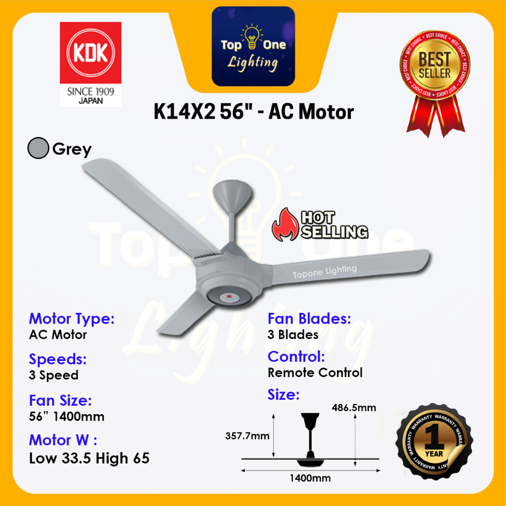 KDK K14X2 / KDK K14XF / KDK K14KF 56'' 3 Blades AC Motor Ceiling Fan ...