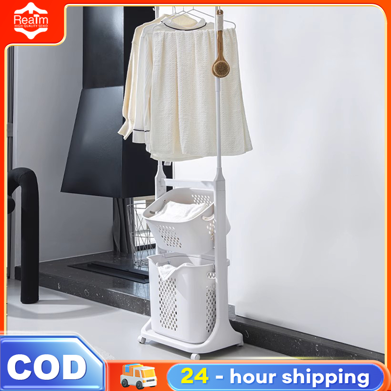 Trolley Rack With Whee Multi-function Clothes Hanger Laundry Basket ...