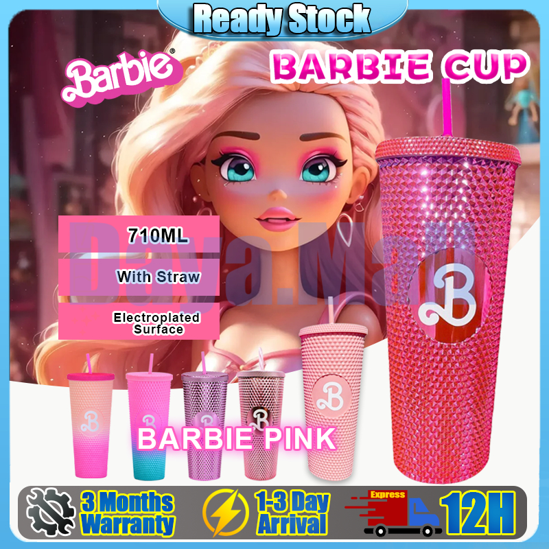 Pink Barbie Cup Bling Cold Cup Straw Water Bottle 800ml Drinking Cups ...