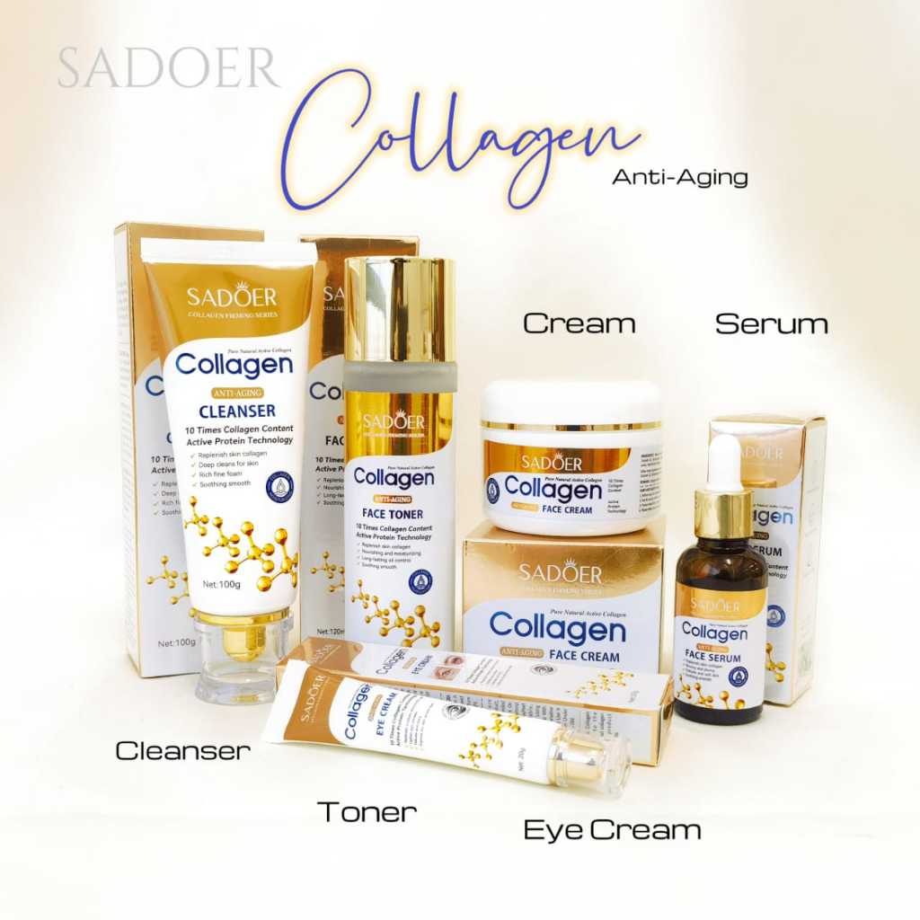 SADOER 5 IN 1 Collagen Anti-Aging Skin Care Set Cleanser/Toner/Serum/Face Cream/Eye Cream ...