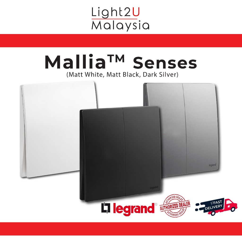 Legrand Mallia Senses Switches and Sockets (Matt White/Matt Black/Dark ...