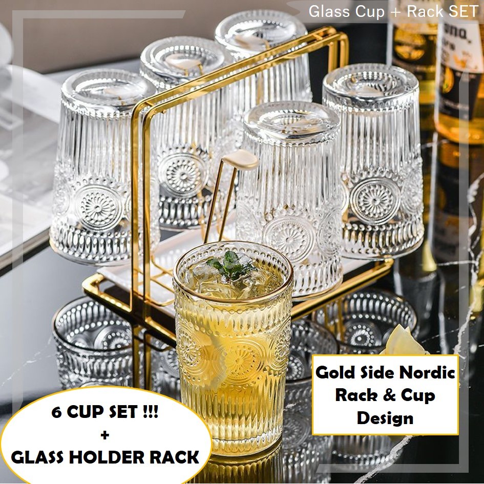 Nordic SET 6 CUPS + GLASS RACK INCLUDE CUP with tray holder draining ...