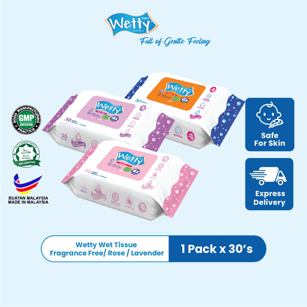 Wetty Wet Tissue Fragrance Free /Rose / Lavender Baby Wipes Extra Thick ...