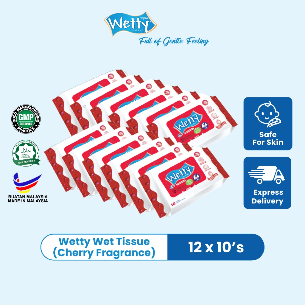Wetty Wet Wipes Cherry Blossom Fragrance Thick Wet Tissue Tisu Basah ...