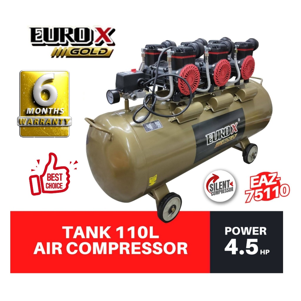 Euro-X Gold 110L 4.5Hp Silent Oil-Free Electric Air Compressor | Shopee ...