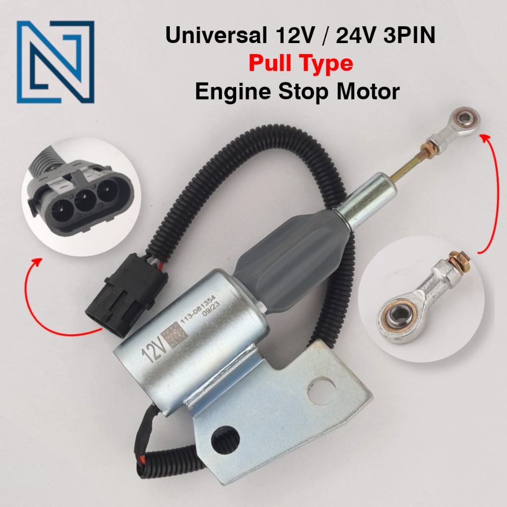 Universal Pull Type 12V / 24V 3 Pin Engine Shutdown Solenoid Engine ...