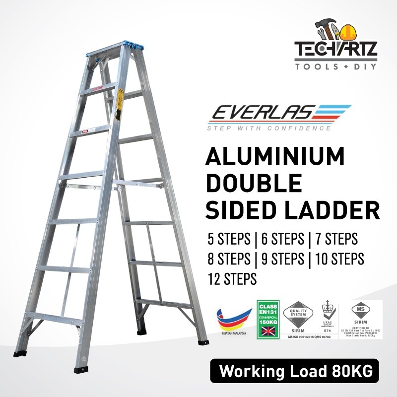 ORIGINAL Everlas Double Sided Aluminium Ladder - 5/6/7/8/9/10/11/12 Steps Ladder | Tangga Lipat ...