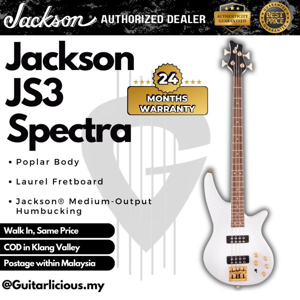 Jackson JS Series Spectra JS3 Bass Guitar, Laurel FB, Snow White Gold ...