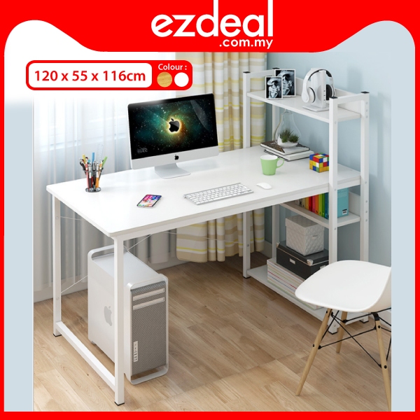 120CM Modern Computer Desk Study Office Table with 4 Tier Book Shelf ...