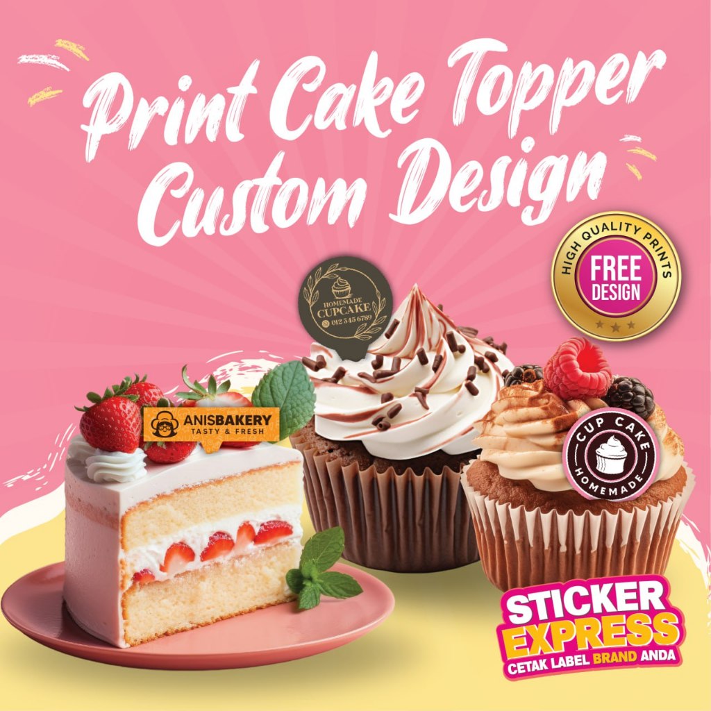 Design & Cetak Custom Cake Card Kad Cake Topper Label Tag Free Design ...
