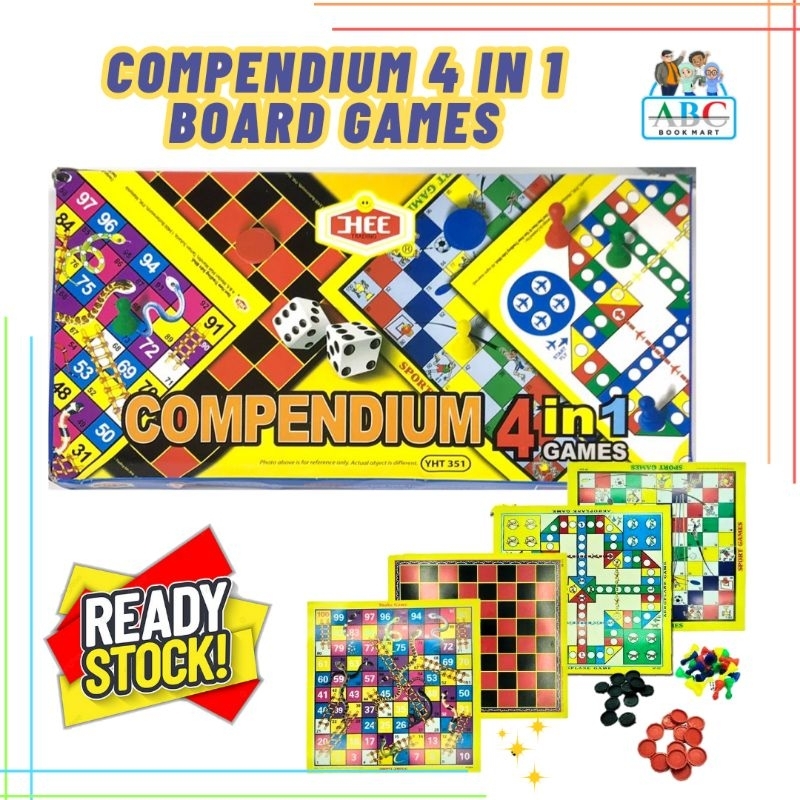 ( READY STOCK ) COMPENDIUM 4 IN 1 FUN BOARD GAMES SNAKE LADDERS DAM ...