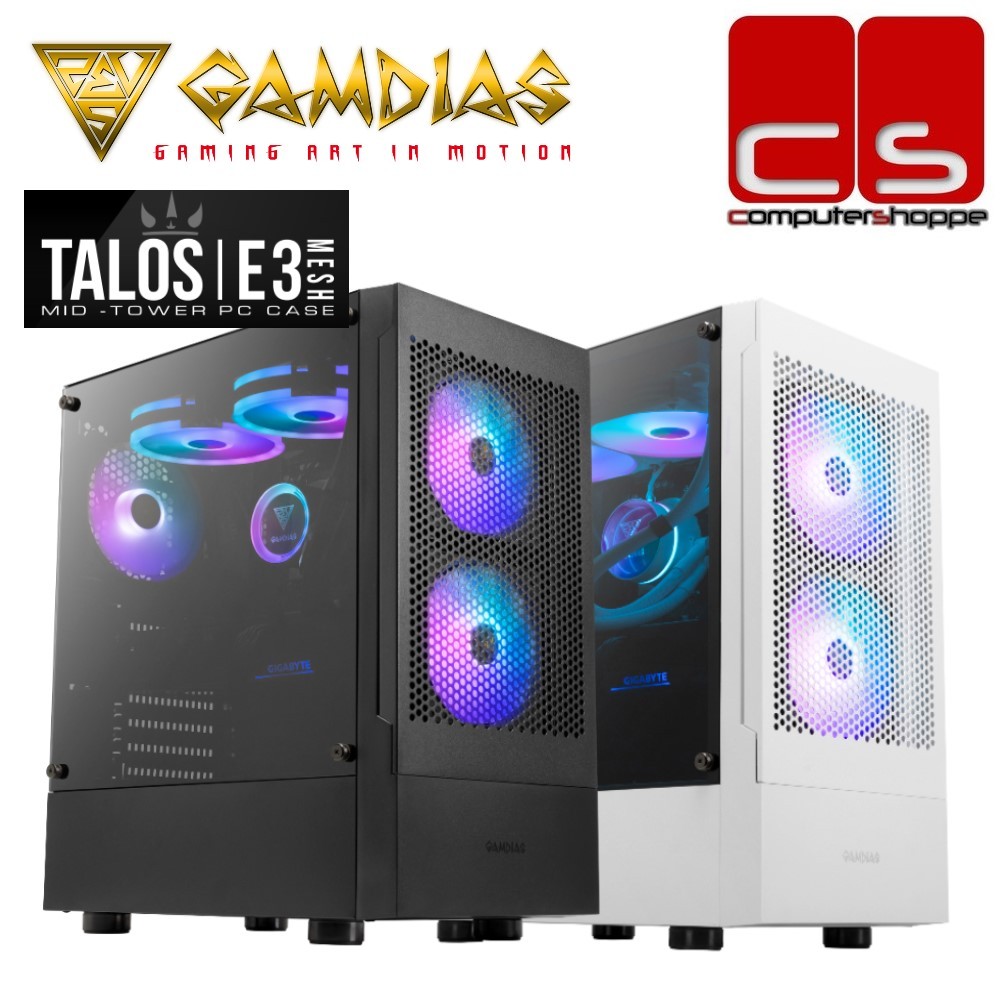 Gamdias Talos E3 Mesh Mid-Tower ATX Gaming Casing - Black/White(3 ARGB ...