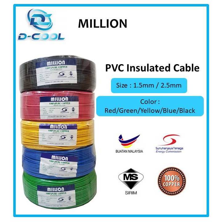 Million 100% Pure Copper PVC Insulated Cable 1.5mm/2.5mm | Shopee Malaysia