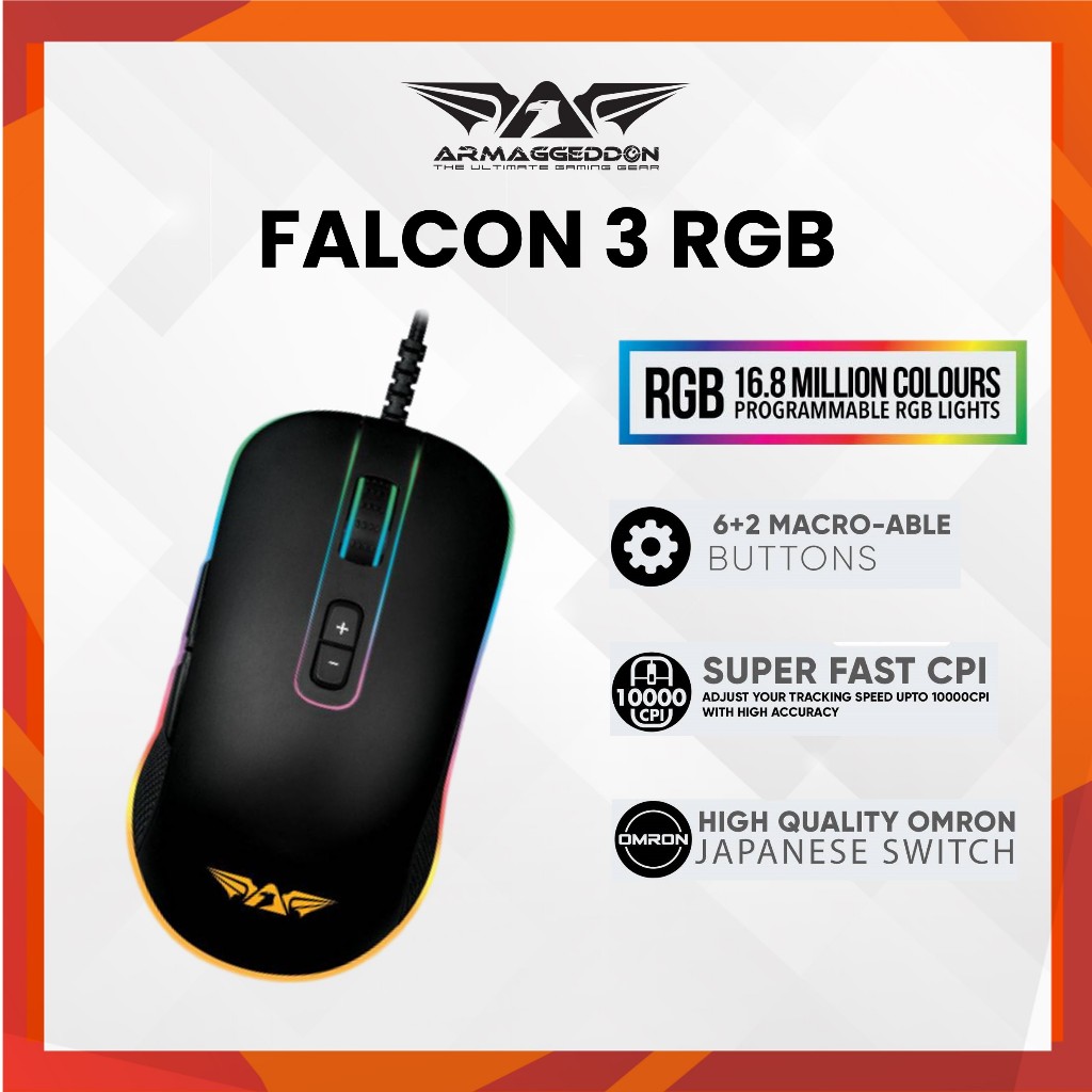 Armaggeddon Falcon III RGB Wired Gaming Mouse with Mouse Mat 10000CPI 1 ...