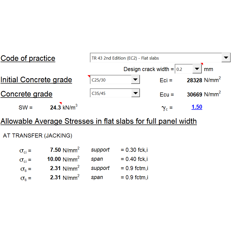 Post Tensioned Design PT Slab, Beam Calculation Spreadsheet on Eurocode ...