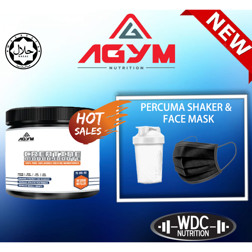 AGYM NUTRITION CREATINE MONOHYDRATE 300G - Free Shaker & Face Mask ...