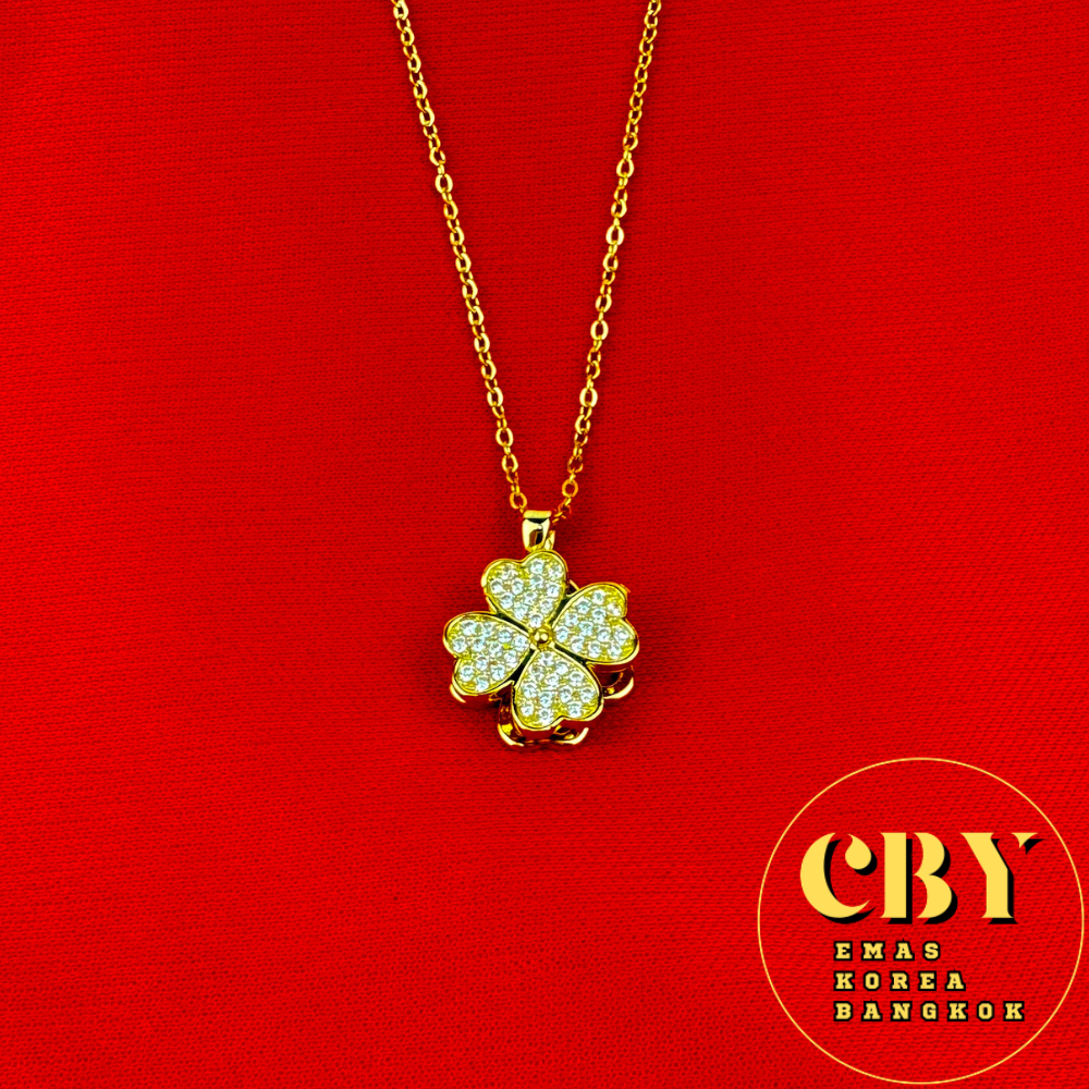 Rantai Leher Loket Set 2mm 45CM Emas Bangkok 916 Necklace 24K Gold ...