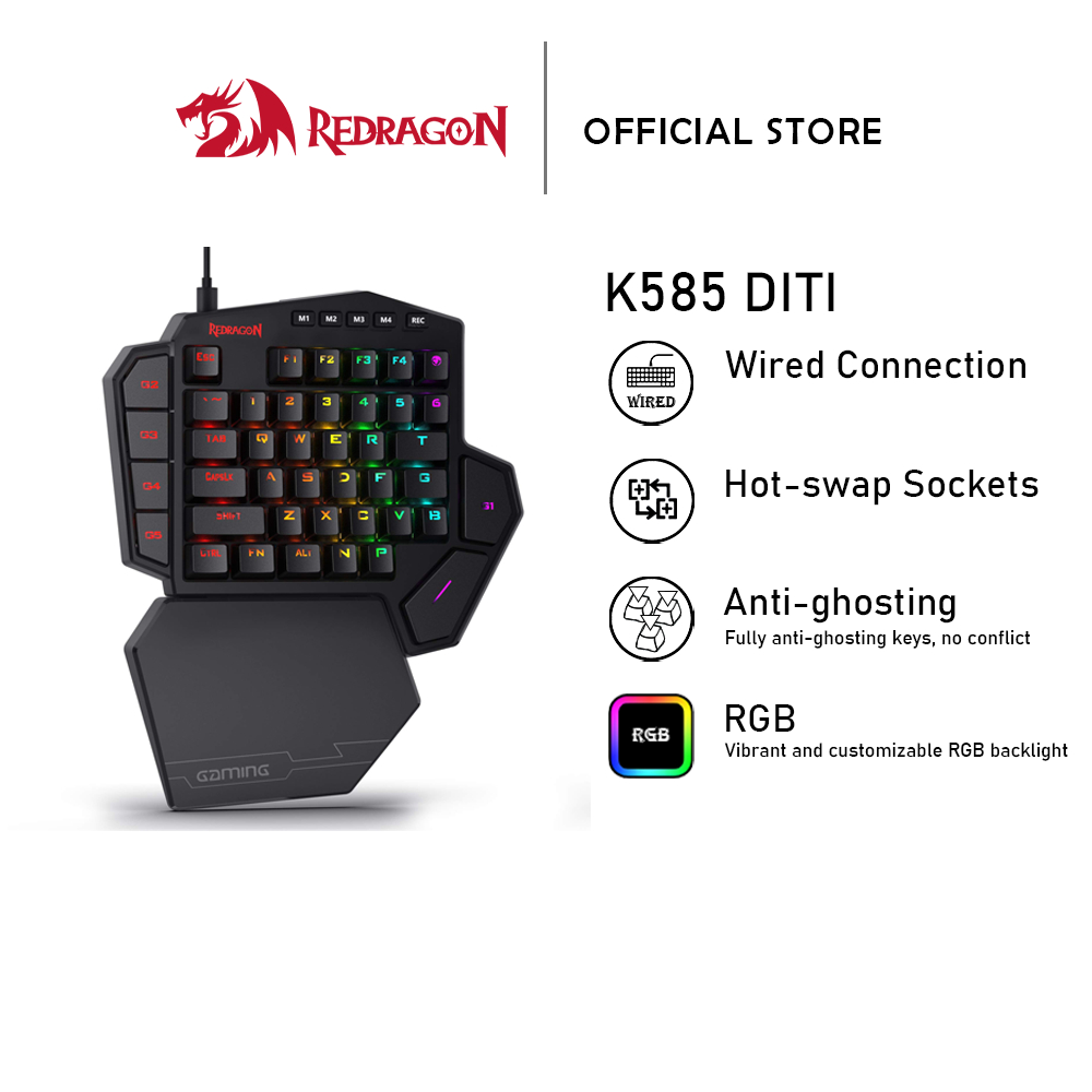Redragon K585 RGB DITI One-Hand Hotswap Mechanical Gaming Keyboard 42 ...