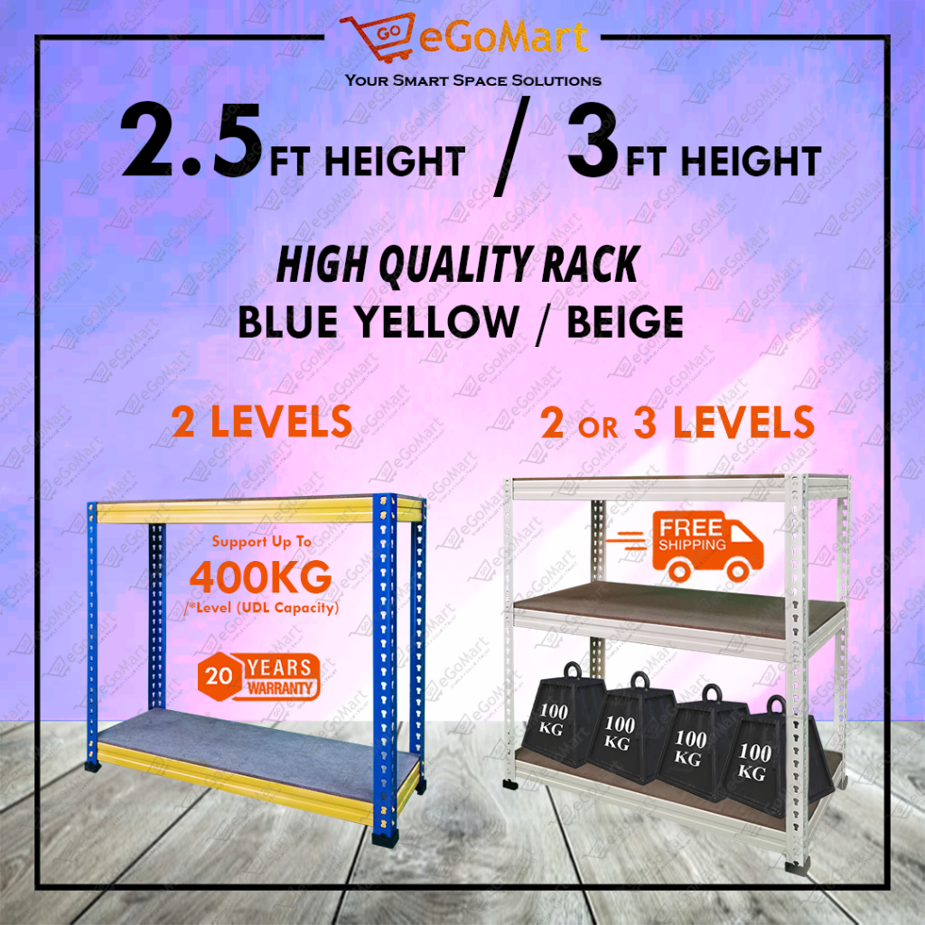 eGoMart [400KG] 75cm / 90cm Height 3 levels Boltless Rack Shelf Rack ...