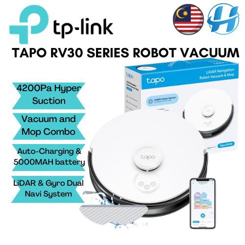 TP-Link Tapo RV30 / RV30 PLUS 4200PA Dual Navigation Robot Vacuum & Mop ...