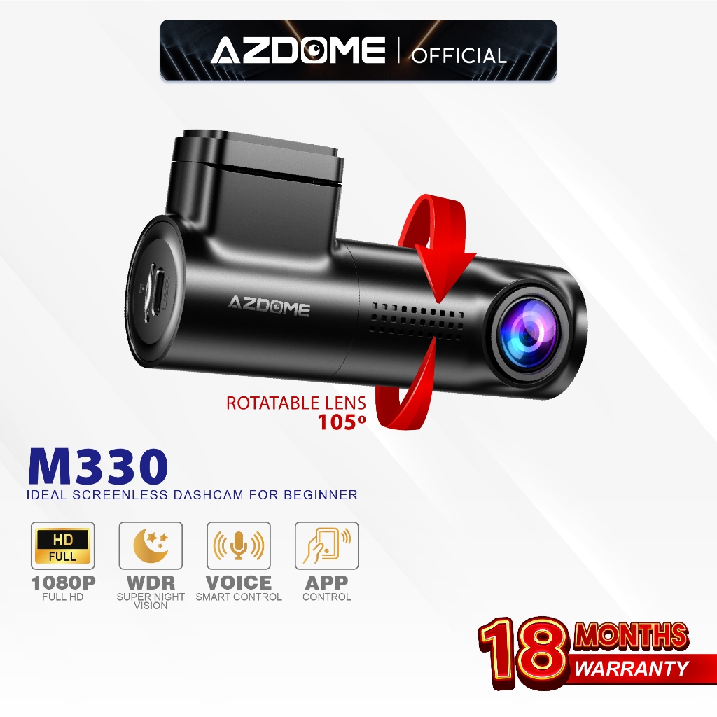 AZDOME M330 1080P Full HD Front DashCam Night Vision App Control Car ...