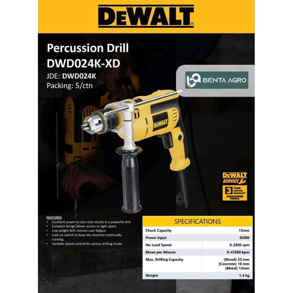 DEWALT. Percussion Drill (DWD024K-XD) | Shopee Malaysia