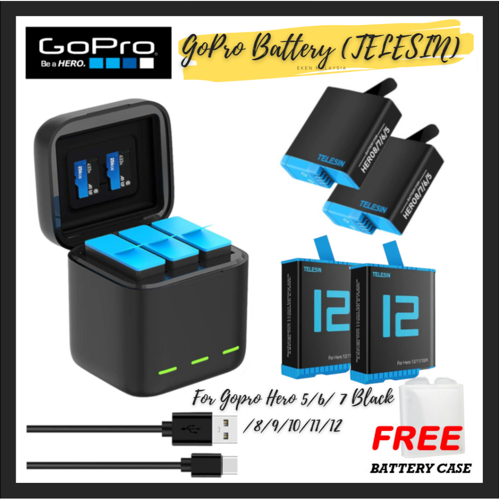 GOPRO BATTERY for HERO 5 / 6 / 7 / 8 / 9 /10 /11/12 - TELESIN Brand 100 ...