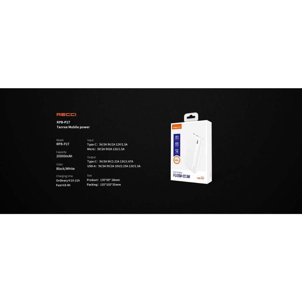 RECCI RPB-P27 TANREE FAST CHARGING 22.5W+PD20W 20000MAH POWER BANK | Shopee Malaysia