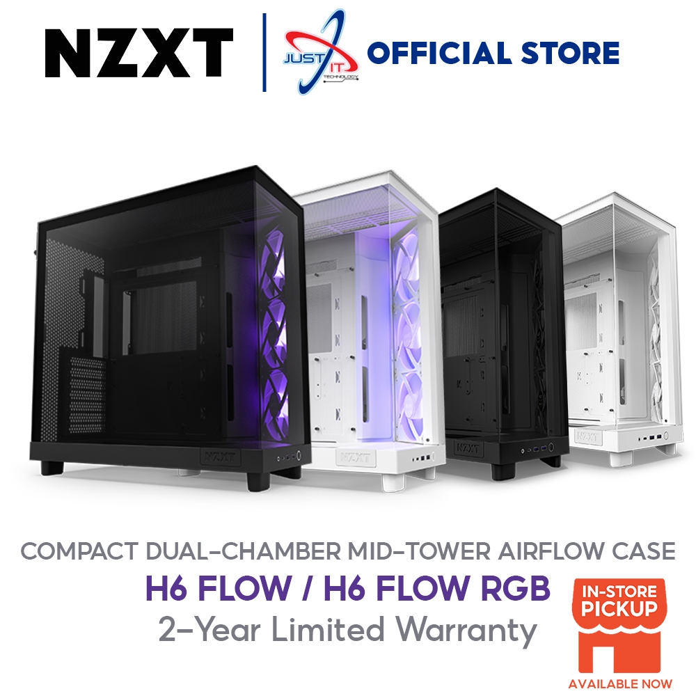 NZXT H6 Flow RGB Compact Dual-Chamber Mid-Tower Airflow Desktop PC Case ...