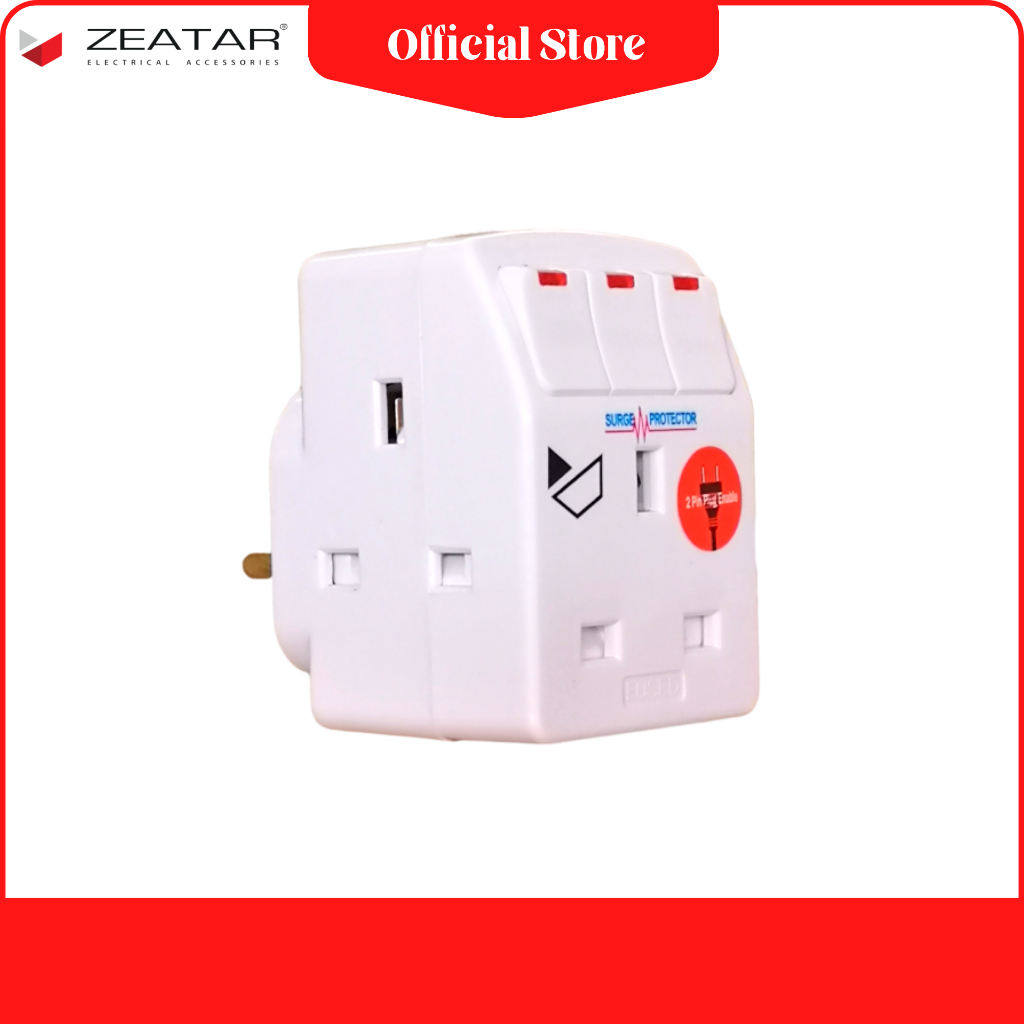 ZEATAR 3 Pin 3 Way Adaptor Neon Light Surge Switch Control SIRIM ...