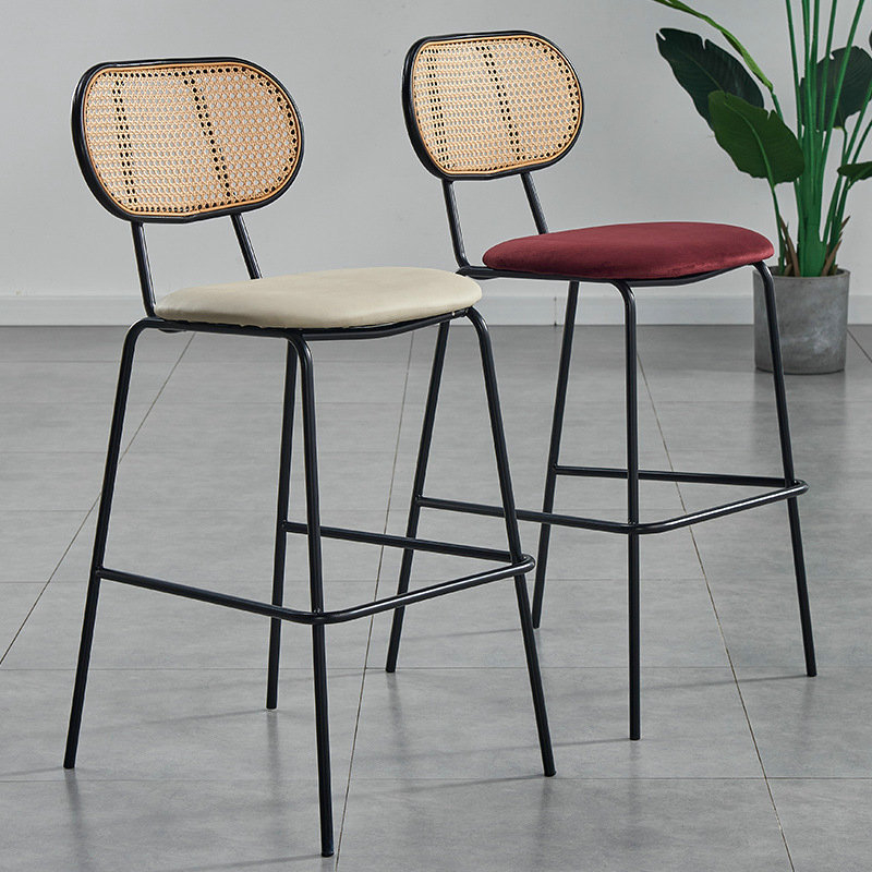 Simple Home Bar Stool Rattan High Chair Leisure Chair Soft Bag Bar Cafe ...