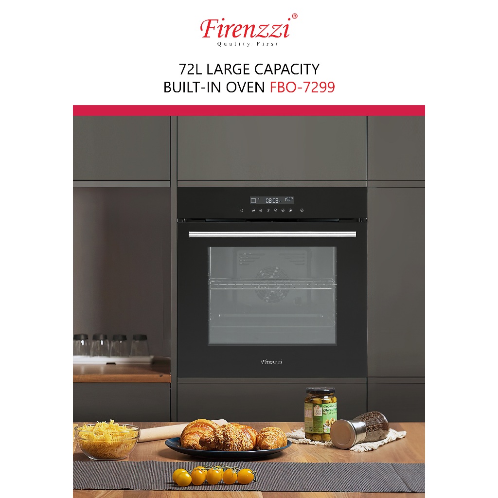 Firenzzi Large Capacity 11 Cooking Functions Built-In Oven (72L) FBO ...