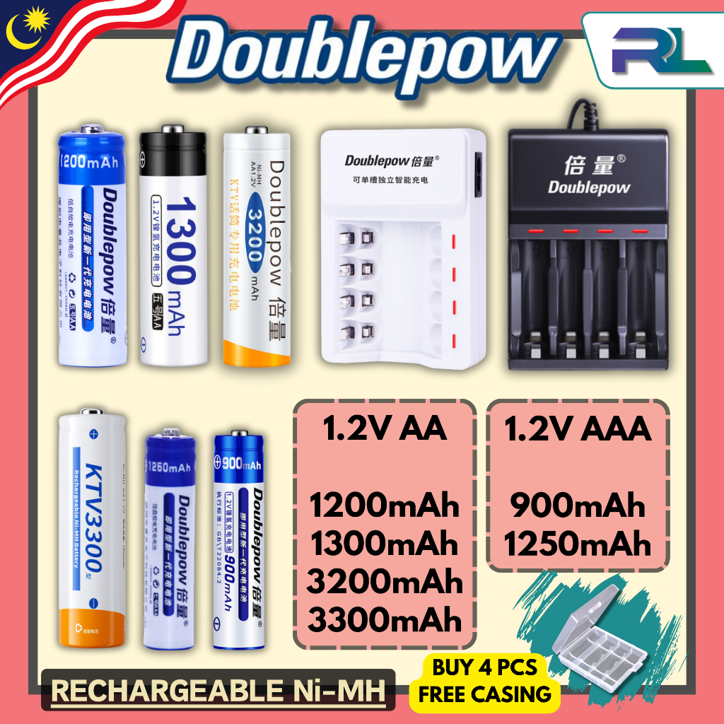 【𝟭𝟬𝟬% 𝗢𝗥𝗜𝗚𝗜𝗡𝗔𝗟】DOUBLEPOW AA / AAA 1.2V Ni-MH Rechargeable Battery NIMH ...