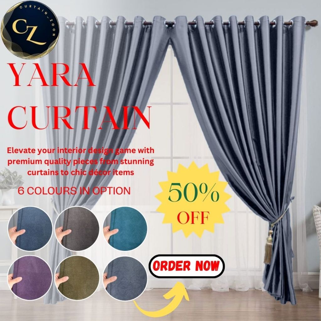 Y6 Corak Langsir Tebal Curtain Blackout UV Protection (Hook/Ring ...