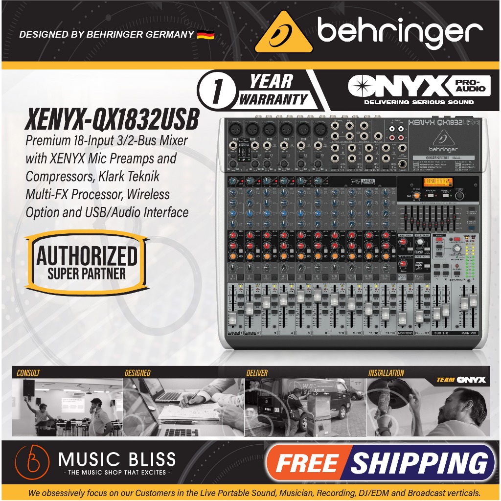 Behringer XENYX QX1832USB Mixer with USB and Effects (XENYXQX1832USB ...