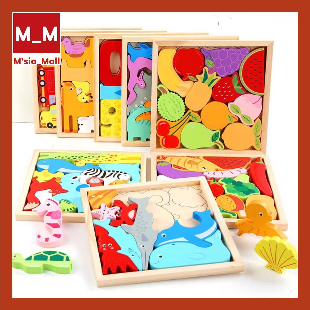 Educational Toys Wooden Jigsaw Puzzle Blocks for Kids Cartoon Animal ...