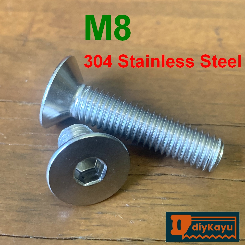 M8 304 Flat Head Hex Socket Stainless Steel Machine Screw Skru Allen Bolt Drive Countersink ...