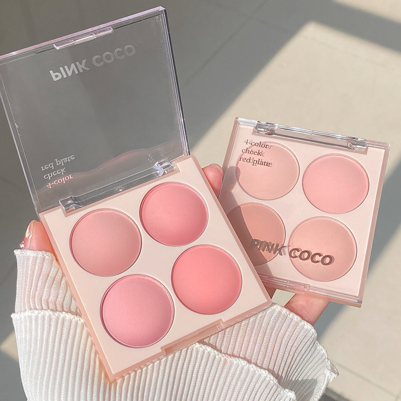 PINK COCO 4 color cheek Red Plate pink blush color palette四色腮红修容盘胭脂 ...