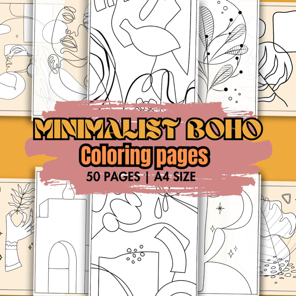 Minimalist Boho Adult Printable Coloring Pages Set 50 Pages | Coloring ...