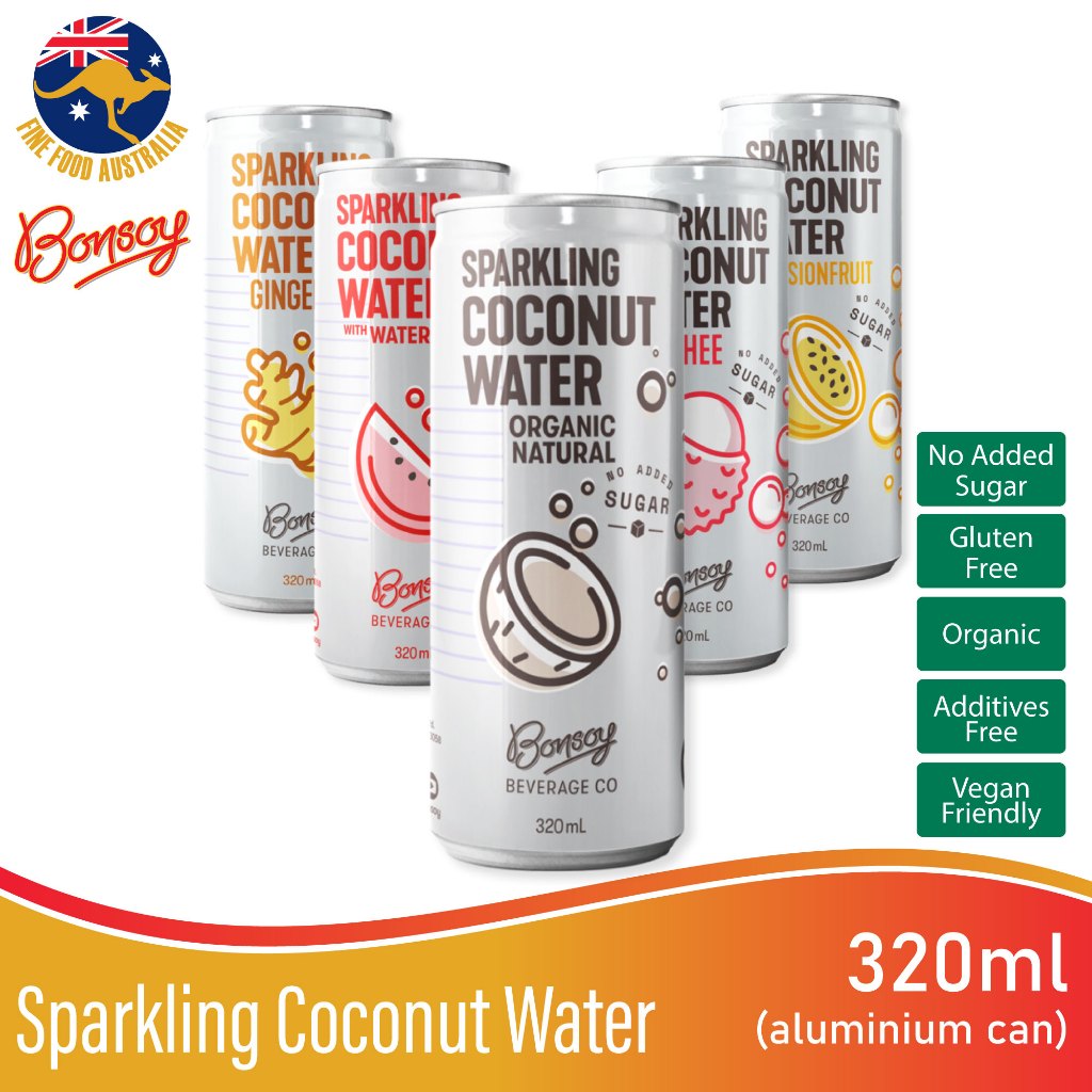 Bonsoy Sparkling Coconut Water 320ml: No Added Sugar, Gluten Free ...