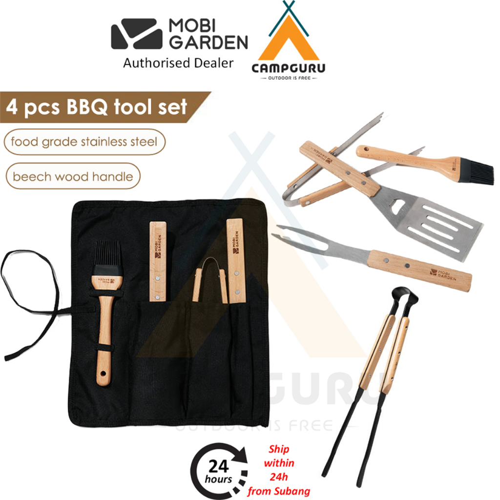 Mobi Garden 4 pieces BBQ Tool Set Food Grade Stainless Steel Charcoal ...
