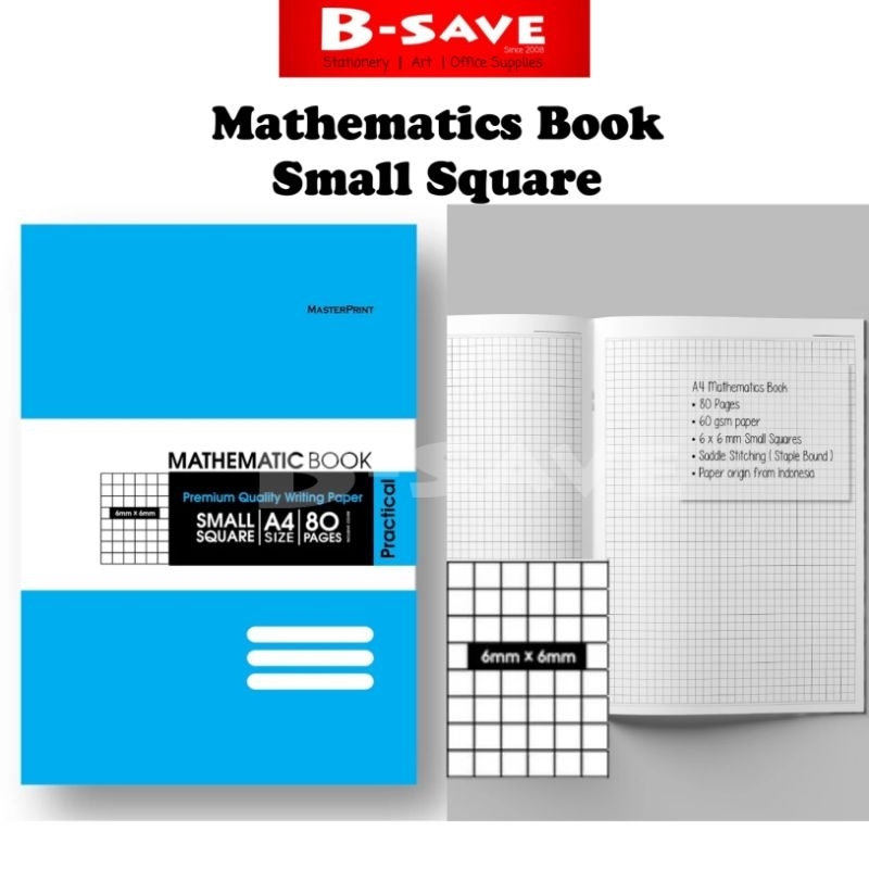 Masterprint A4 Mathematics Small Square Exercise Book 80pages Buku ...