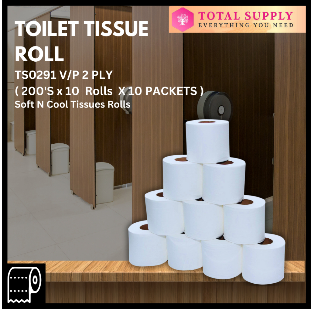 Toilet Roll Tissue TS0291 V/P 2 PLY ( 200'S x 10 Rolls X 10 PACKETS ...