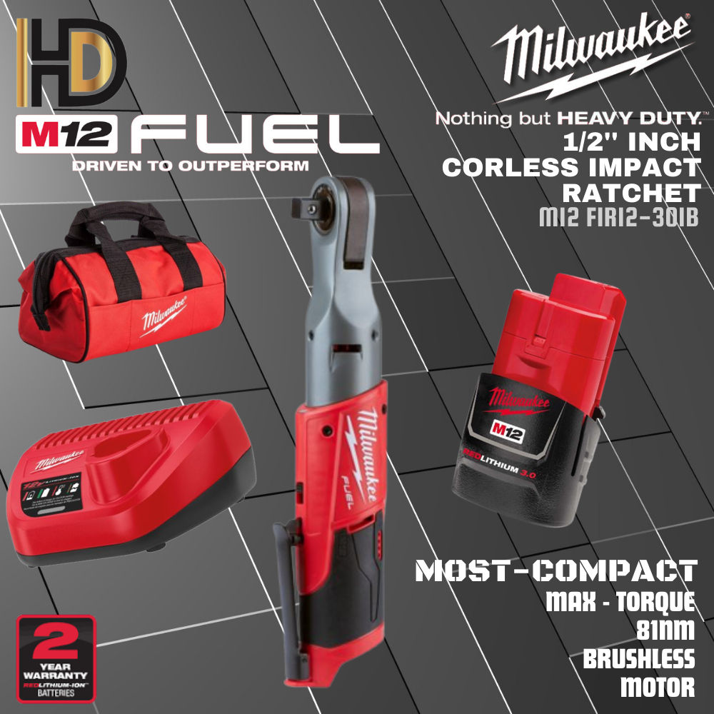 Milwaukee M12 FIR38 Fuel Compact 3/8" Impact Ratchet / Brushless Motor ...