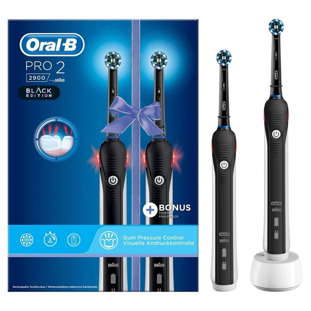 🔥In Stock🔥 Oral-B Pro 2 2900 Set of 2 Duo Handles Black and Black ...