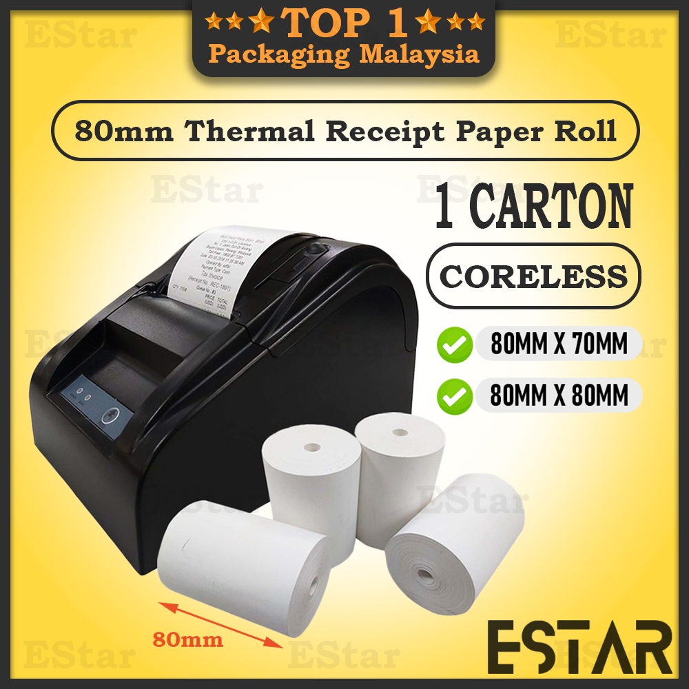 Carton 80*70mm 80*80mmThermal Paper Coreless Thermal Receipt Paper Roll ...