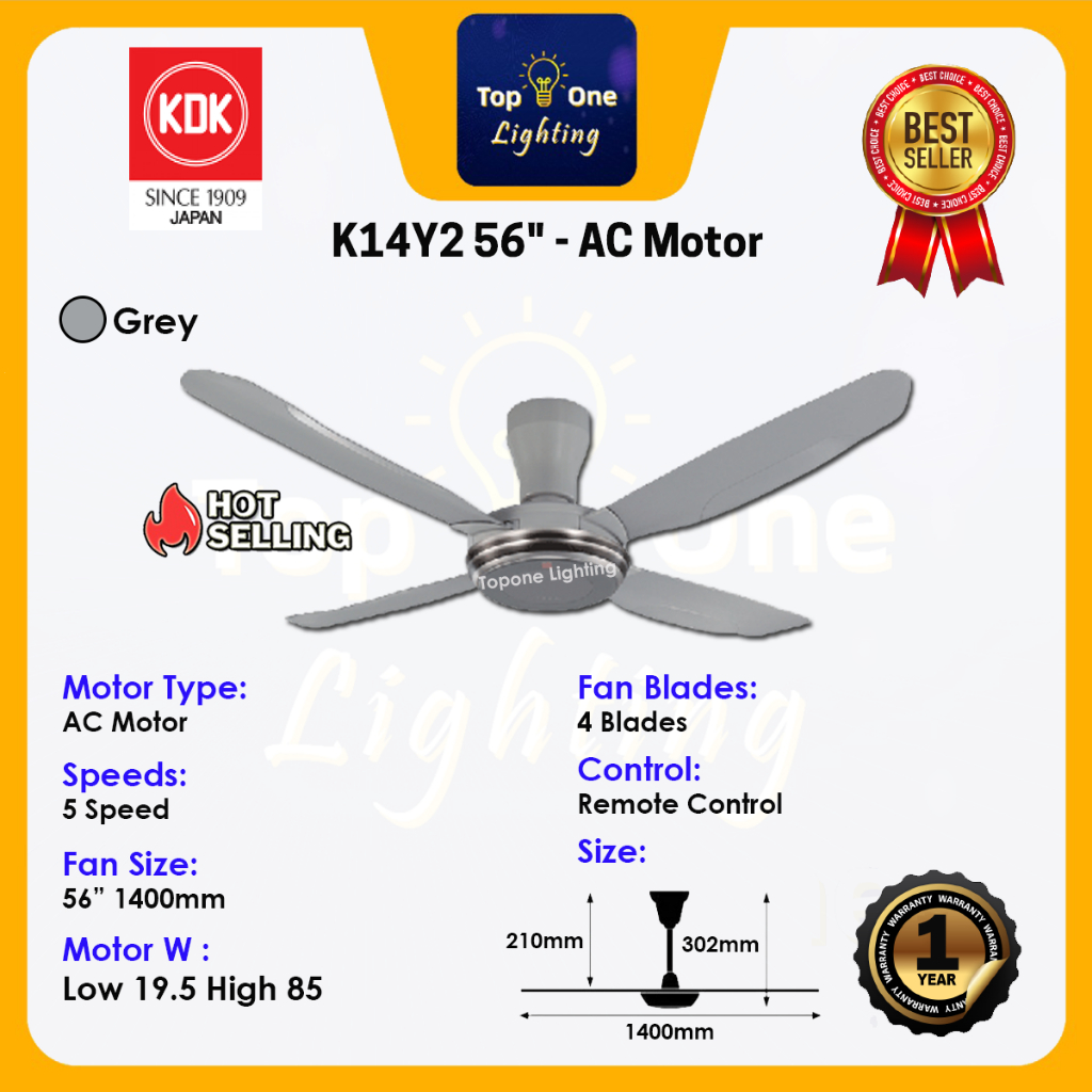 KDK K14Y2 / KDK K15Y2 56'' / 60" Inch V-TOUCH SERIES 5 Speed AC MOTOR ...