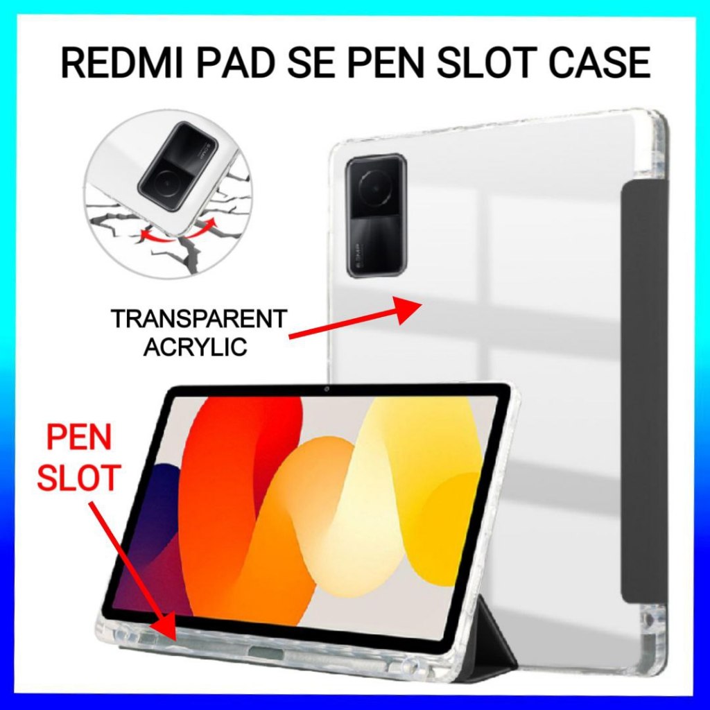 Redmi Pad SE 11inch High Quality Transparent Acrylic Anti-Bending Pen Slot Case | Shopee Malaysia