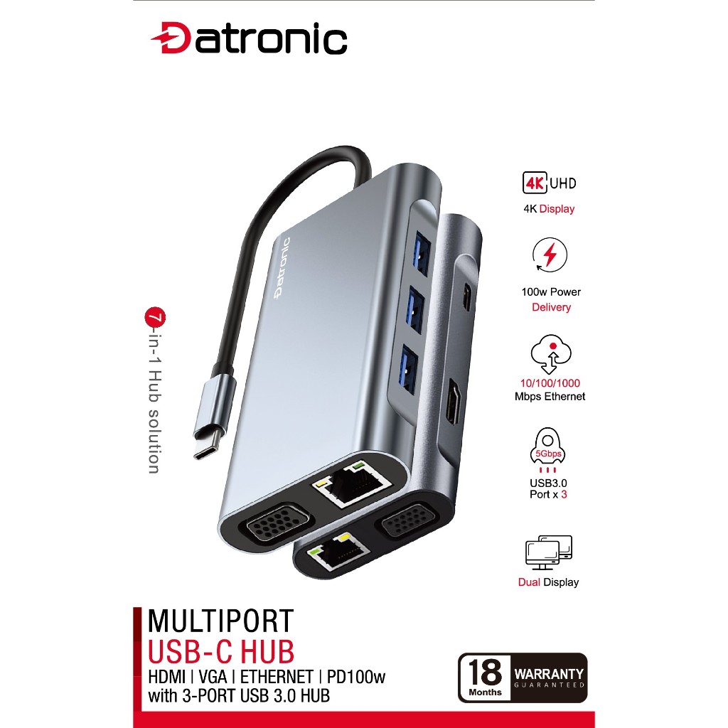 Datronic USB C Type-C MultiPort HUB Docking Adapter Converter 7in1 ...