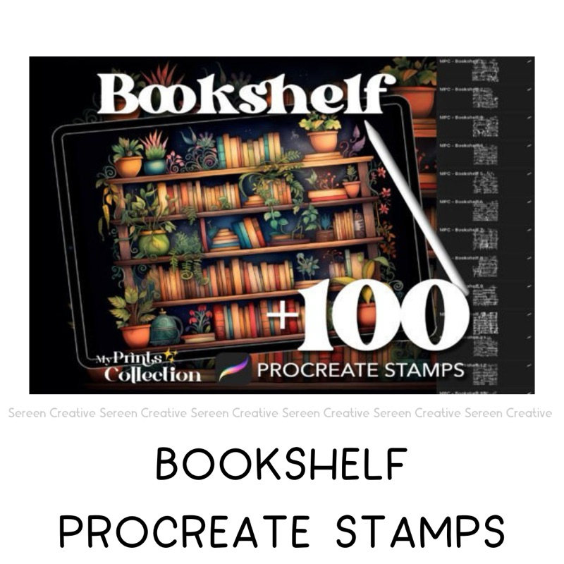 P809 Procreate Bookshelf Stamps (Interior stamp, library, books ...